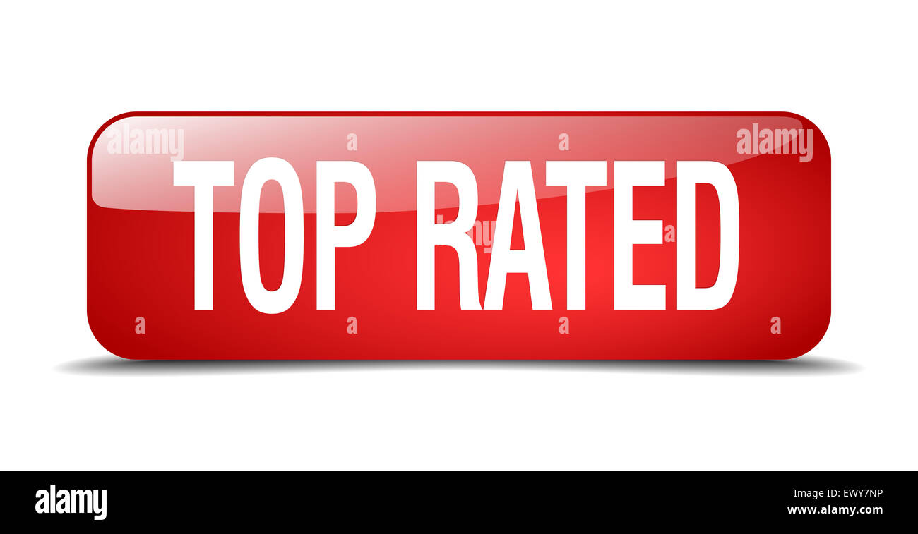 top rated red square 3d realistic isolated web button Stock Photo - Alamy