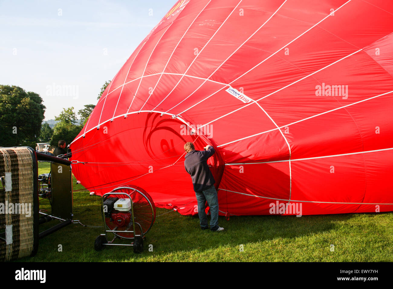 Hot air balloon canopy south west of Bath. On a summer's early morning ...