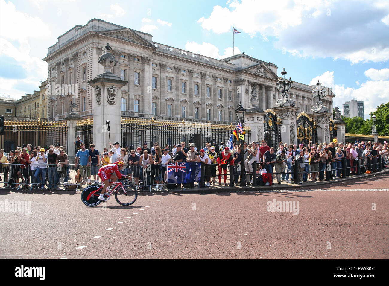 Nearing the finish of the 8kms Prologue, an individual time trial race ...
