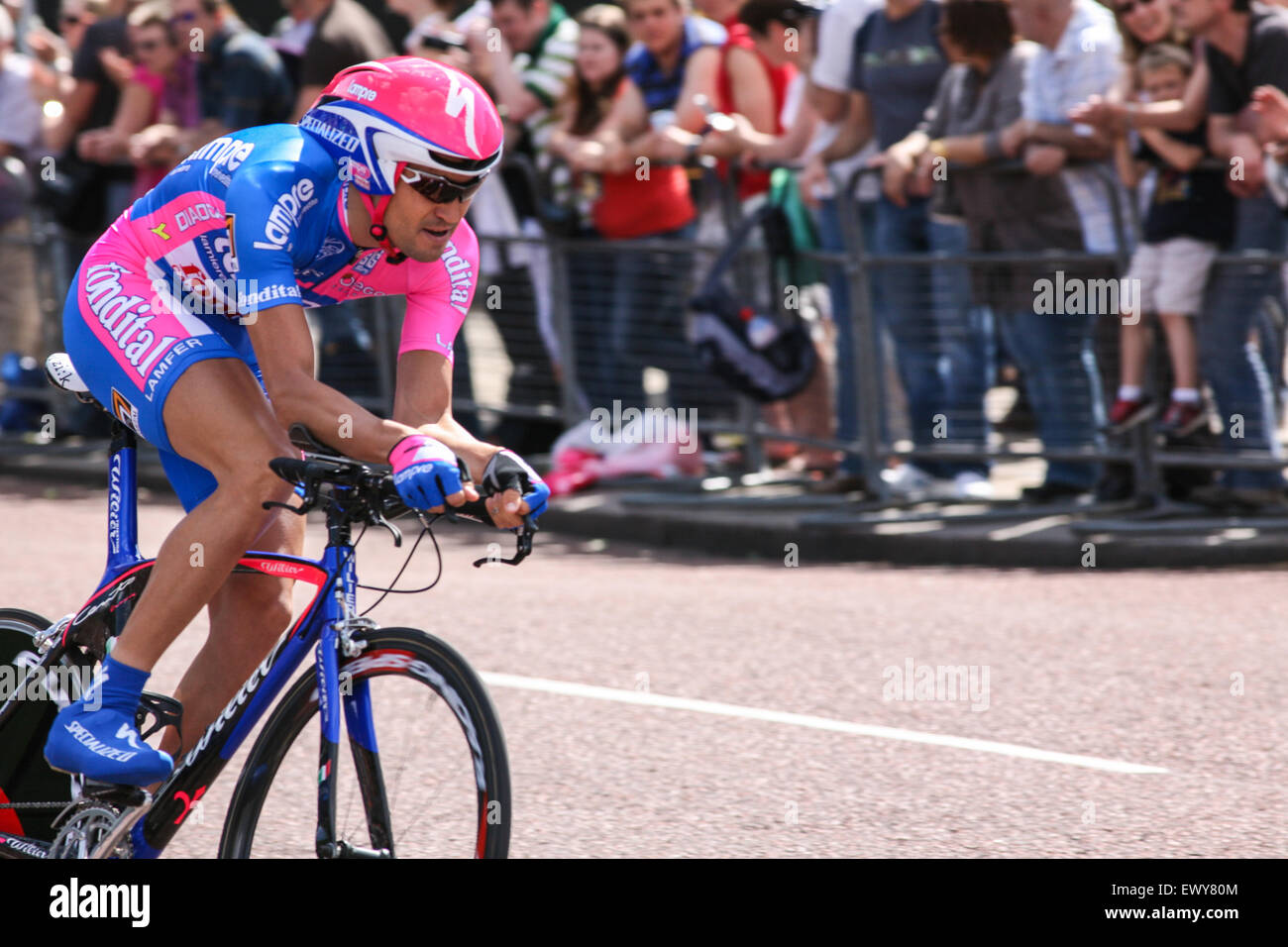 Nearing the finish of the 8kms Prologue, an individual time trial race ...
