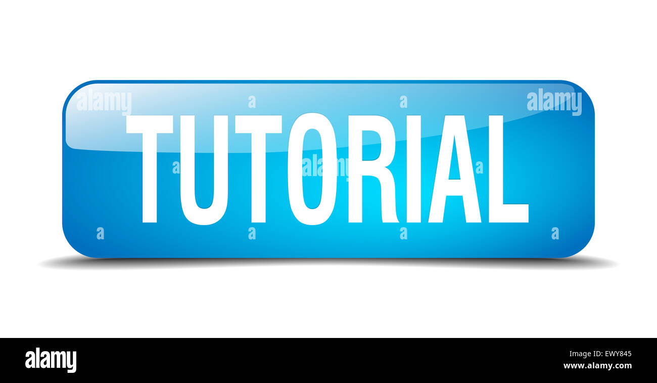 tutorial blue square 3d realistic isolated web button Stock Photo - Alamy