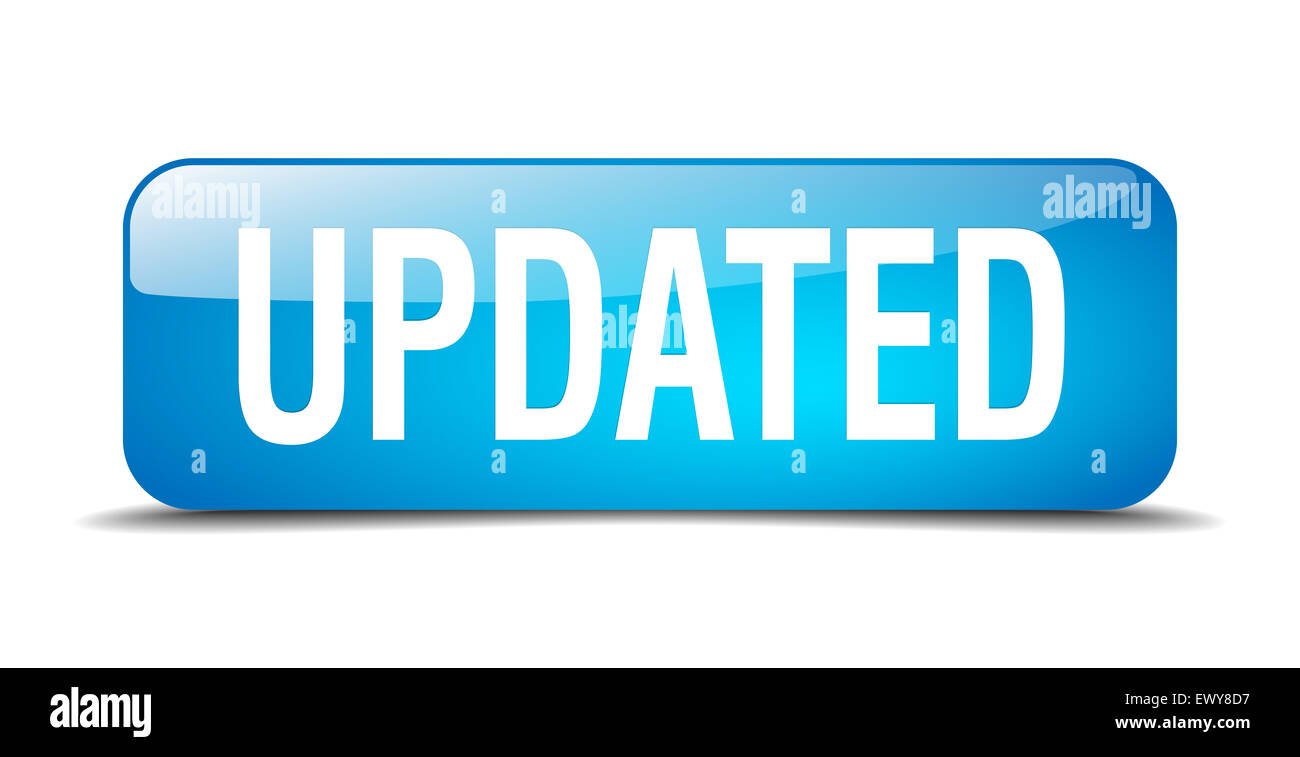 updated blue square 3d realistic isolated web button Stock Photo - Alamy