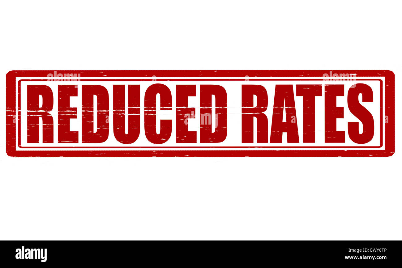 Stamp with text reduced rates inside, illustration Stock Photo - Alamy