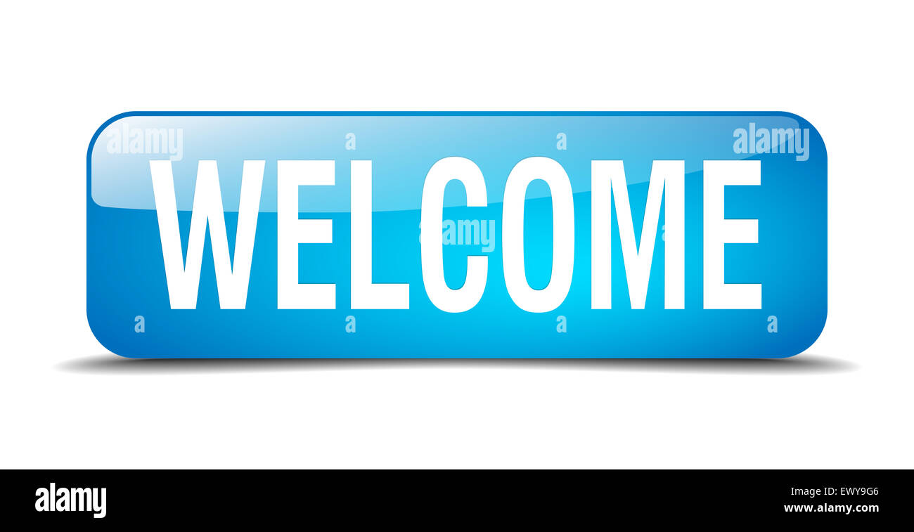 welcome blue square 3d realistic isolated web button Stock Photo - Alamy