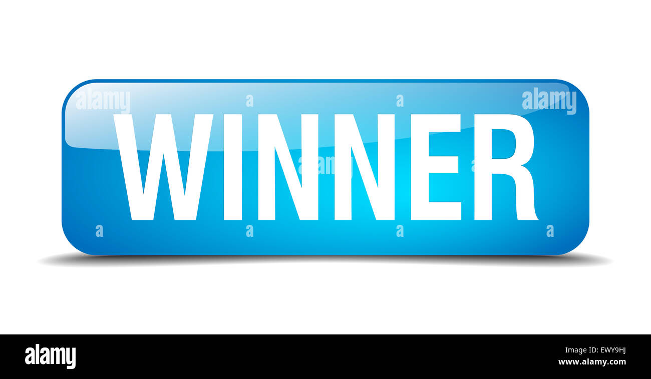 winner blue square 3d realistic isolated web button Stock Photo - Alamy