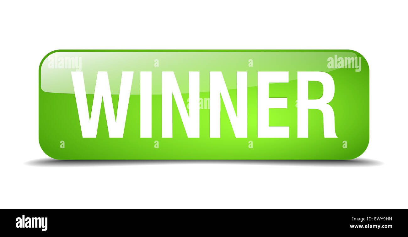 winner green square 3d realistic isolated web button Stock Photo - Alamy