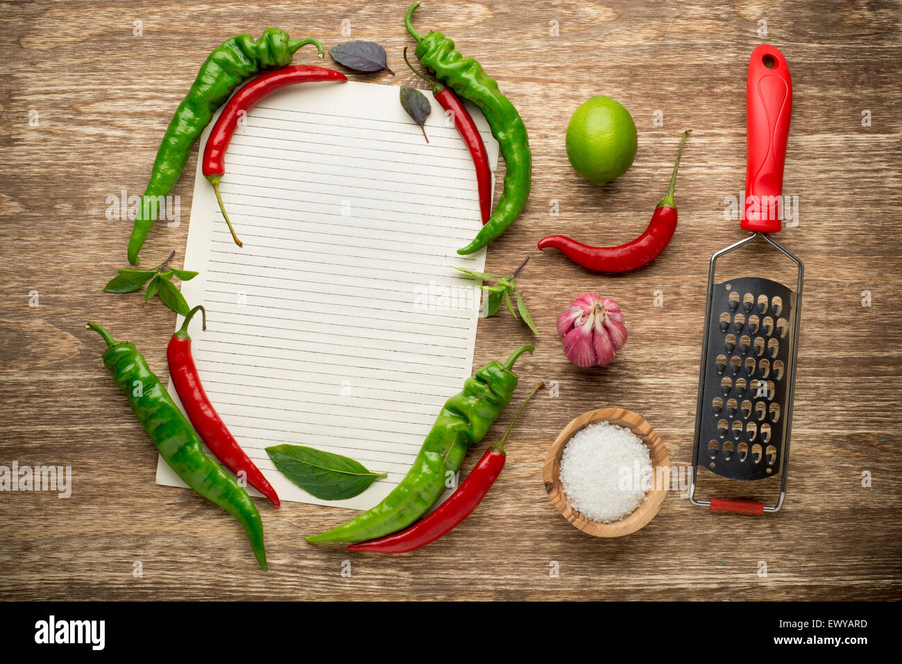 Blank paper for your recipes and food on wooden table Stock Photo - Alamy
