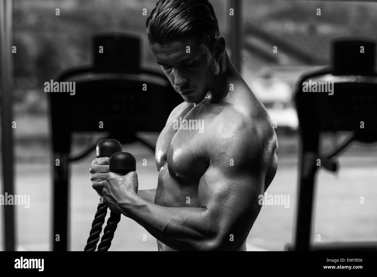 Male Bodybuilder Doing Heavy Weight Exercise For Biceps Stock Photo - Alamy