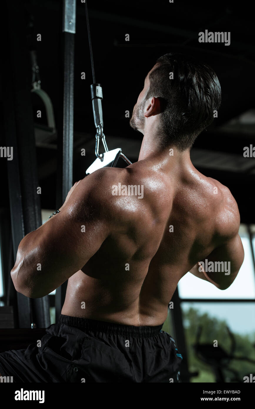 Young Bodybuilder Doing Heavy Weight Exercise For Back In Gym Stock ...