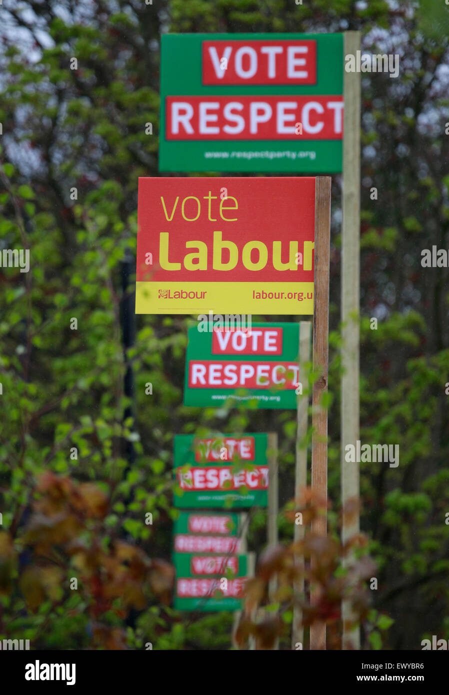 A Labour sign is outnumbered by respect Party placards in Bradford West ...