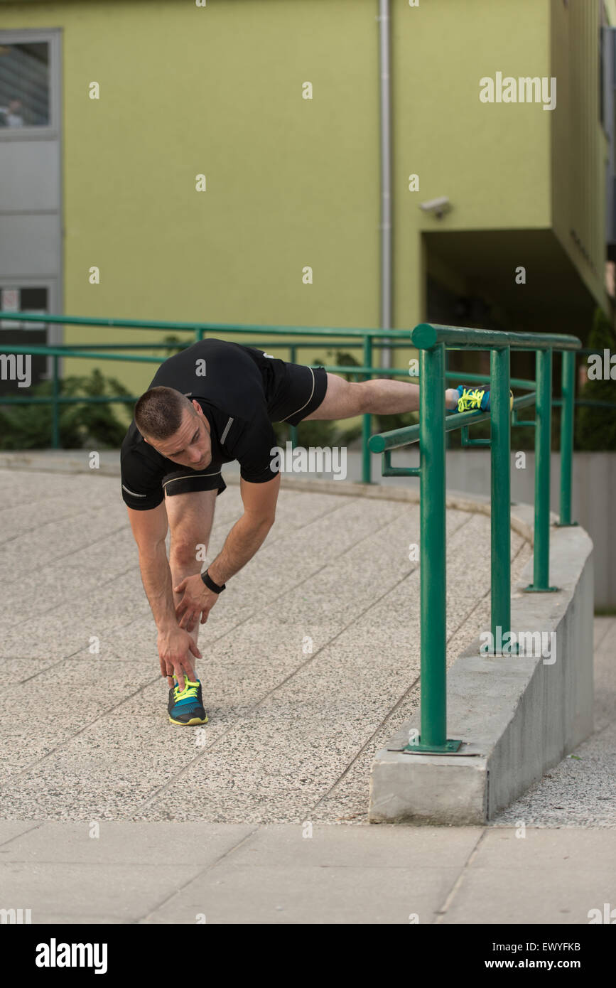 Fitness Instructor Portrat Outdoors Doing Streching Exercises Stock ...
