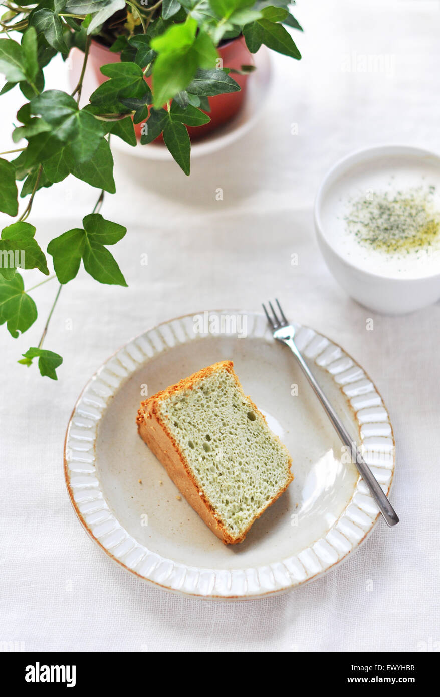 green tea cake and green tea drink Stock Photo - Alamy