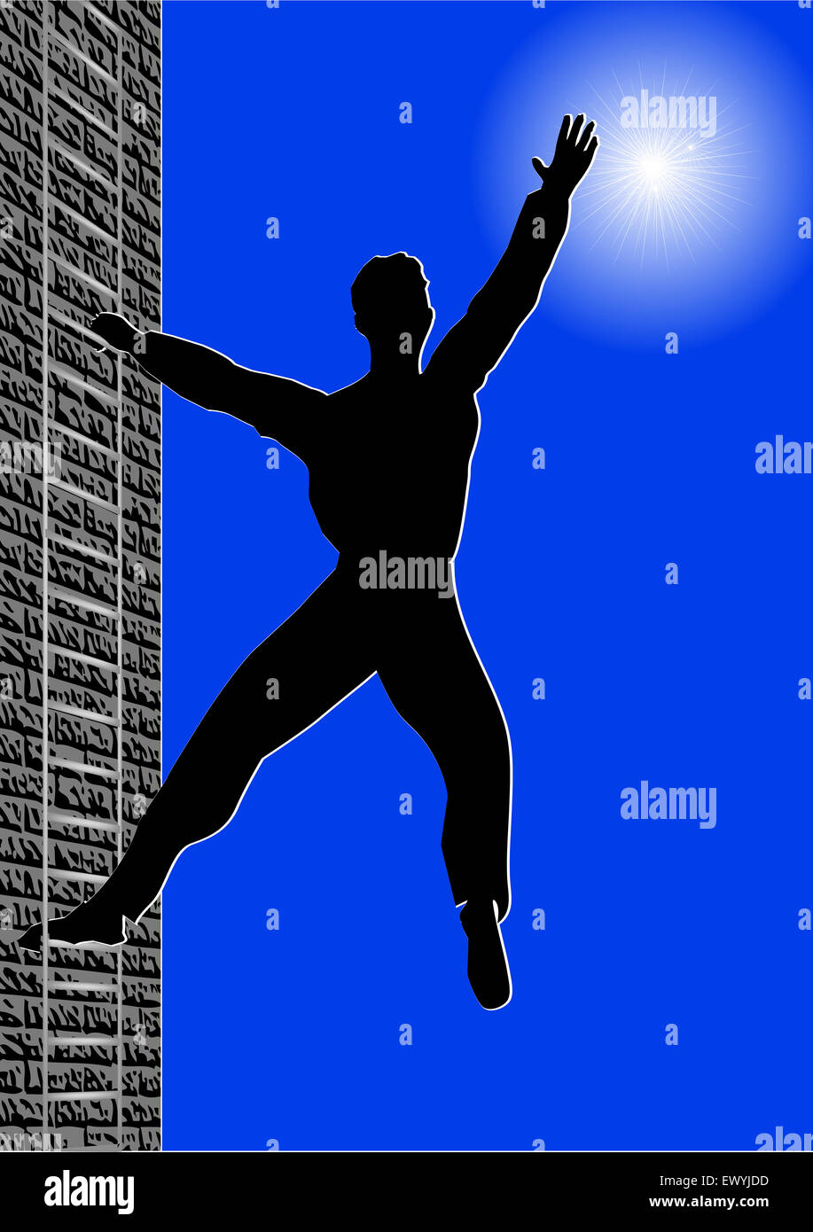 Concept of dream. man on stair grab star Stock Photo - Alamy