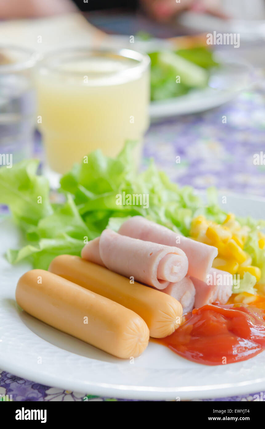 fresh food for morning , big breakfast on dish Stock Photo - Alamy