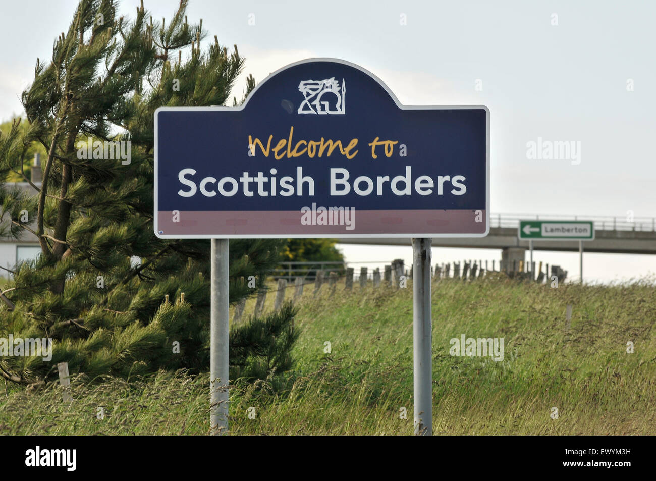 Scottish borders as viewed from the English side on the A1 route ...