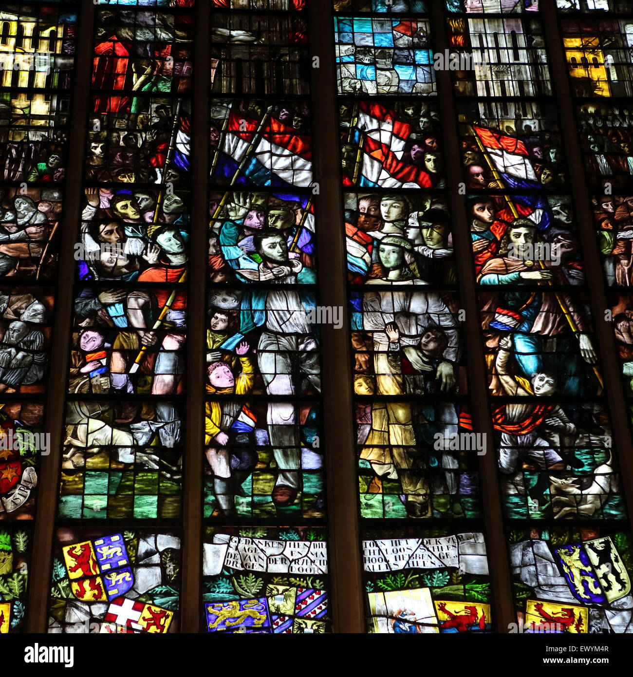 A stained glass window os St John's Church (Sint Janskerk) in Gouda ...