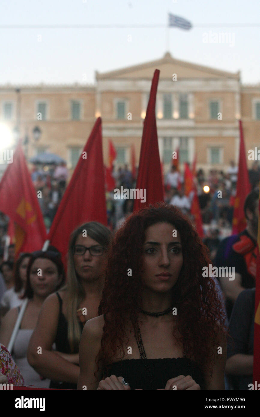 Athens, Greece. 2nd July, 2015. Members of Greek Communist Party take ...