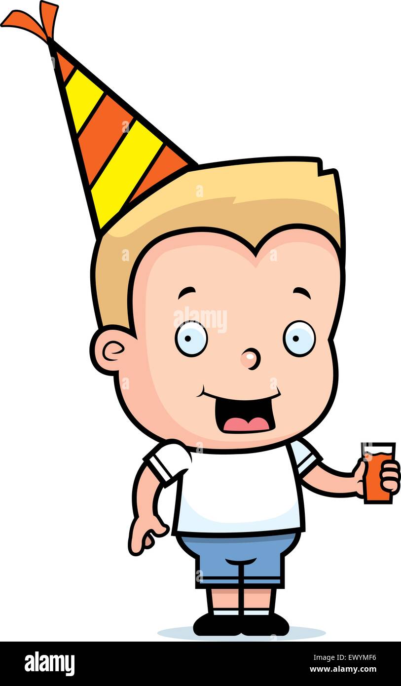 A happy cartoon birthday boy with a hat and drink Stock Vector Image ...