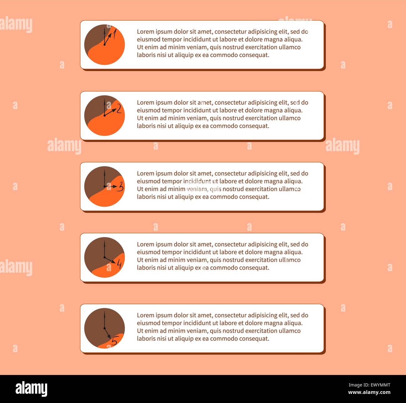 Original number list in orange shades, icons for five steps, for ...