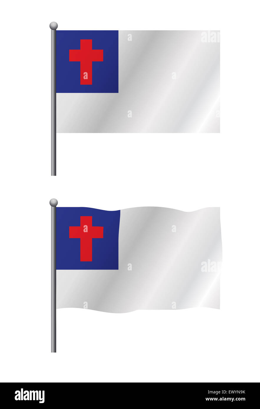 An illustration of the Christian faith flag on a flag pole both still ...
