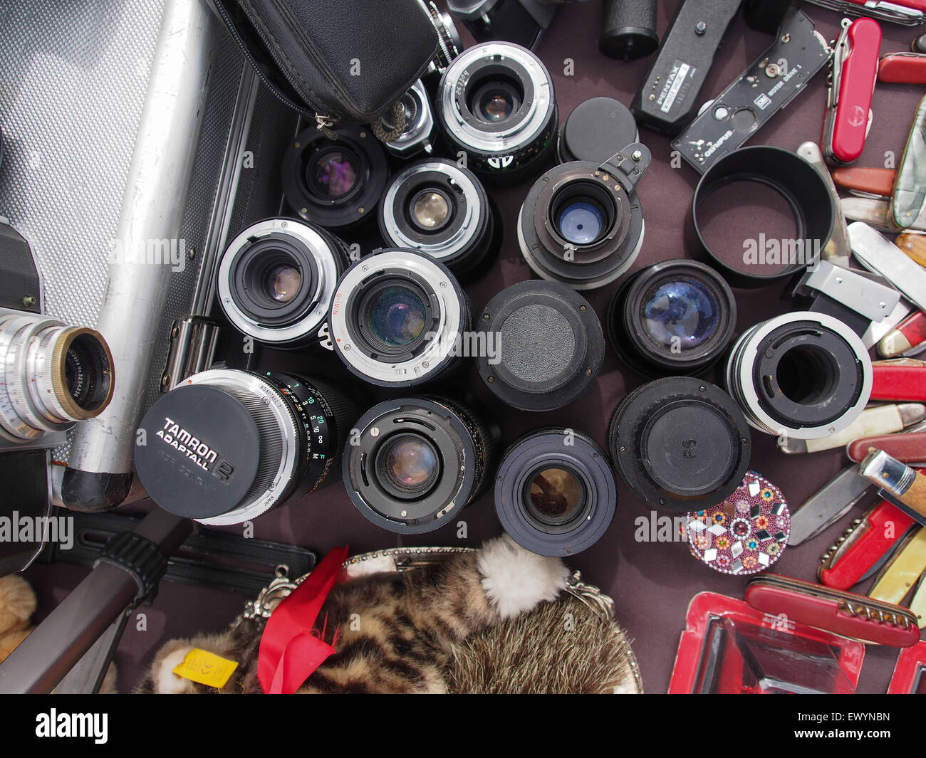Camera's lenses on a table Stock Photo - Alamy