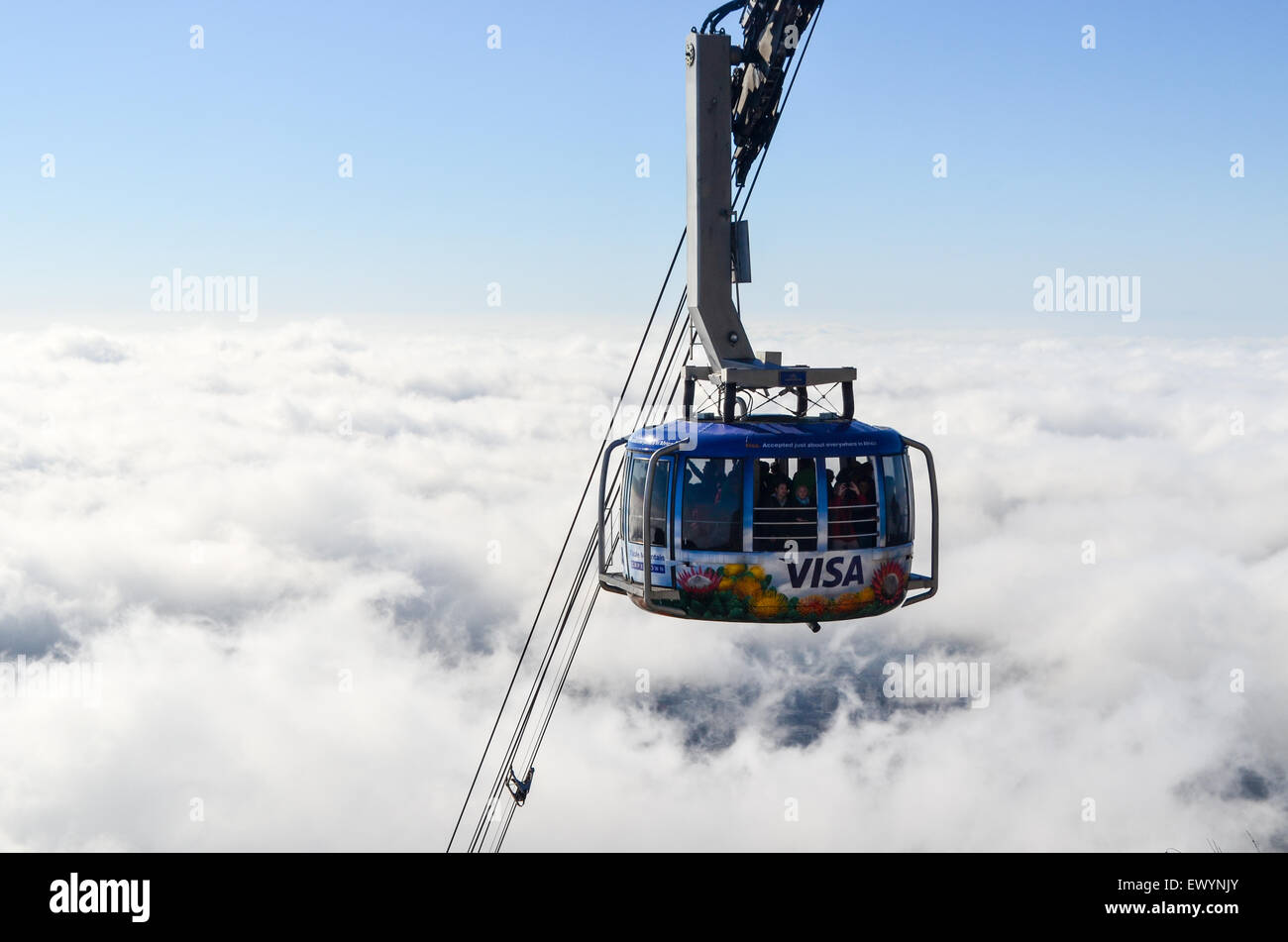 Cable car of the Table Mountain aerial cableway, Cape Town, rising in ...
