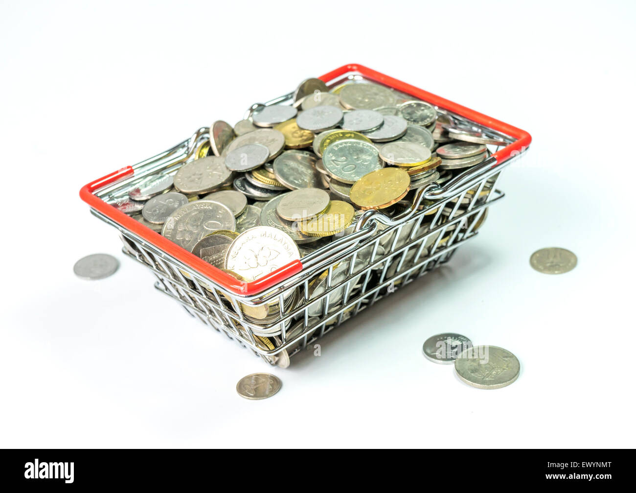Coins inside basket Stock Photo - Alamy