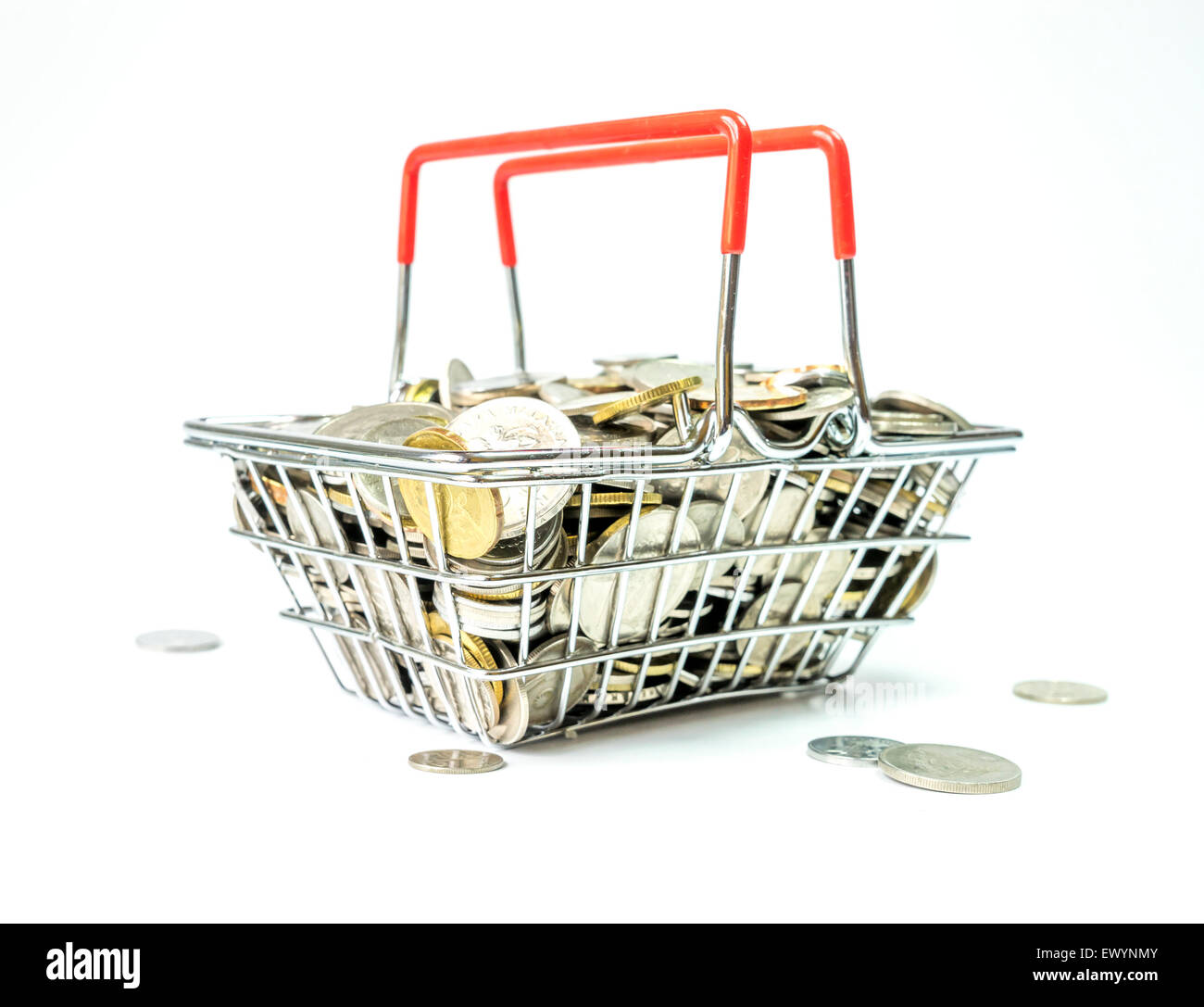 Coins inside basket Stock Photo - Alamy