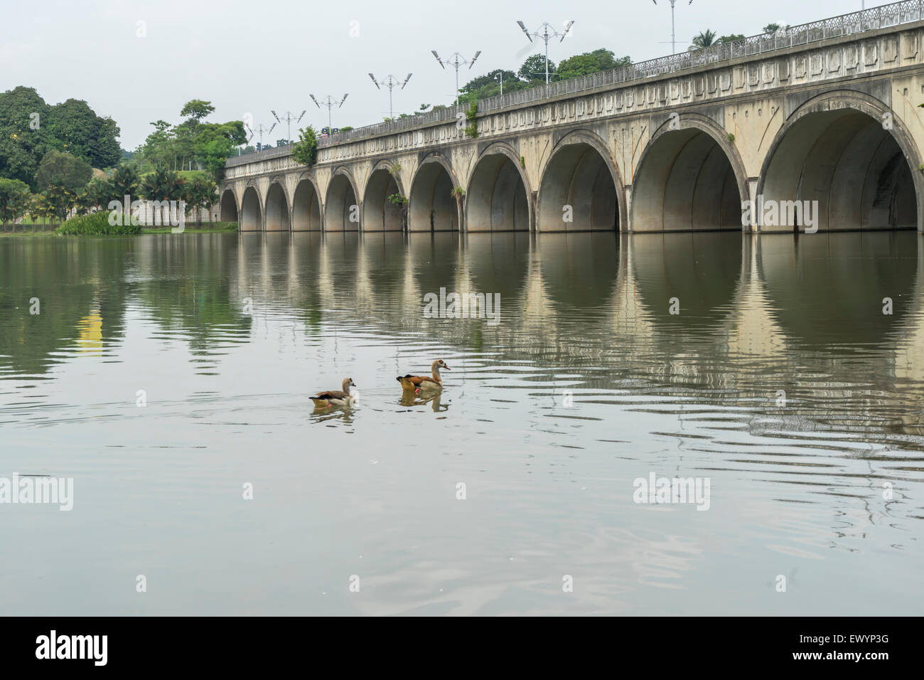 Lake and concrete bridge Stock Photo - Alamy