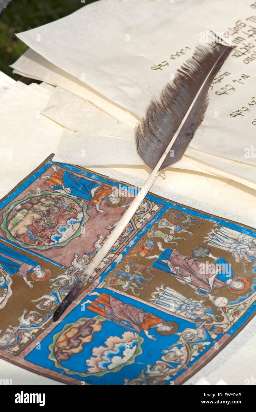 Italy, Lombardy, Historical Reenactment, Quill whit Manuscript Stock ...