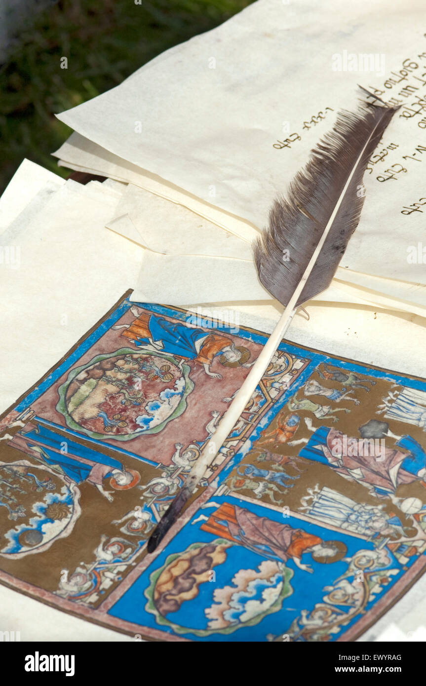 Italy, Lombardy, Historical Reenactment, Quill whit Manuscript Stock ...