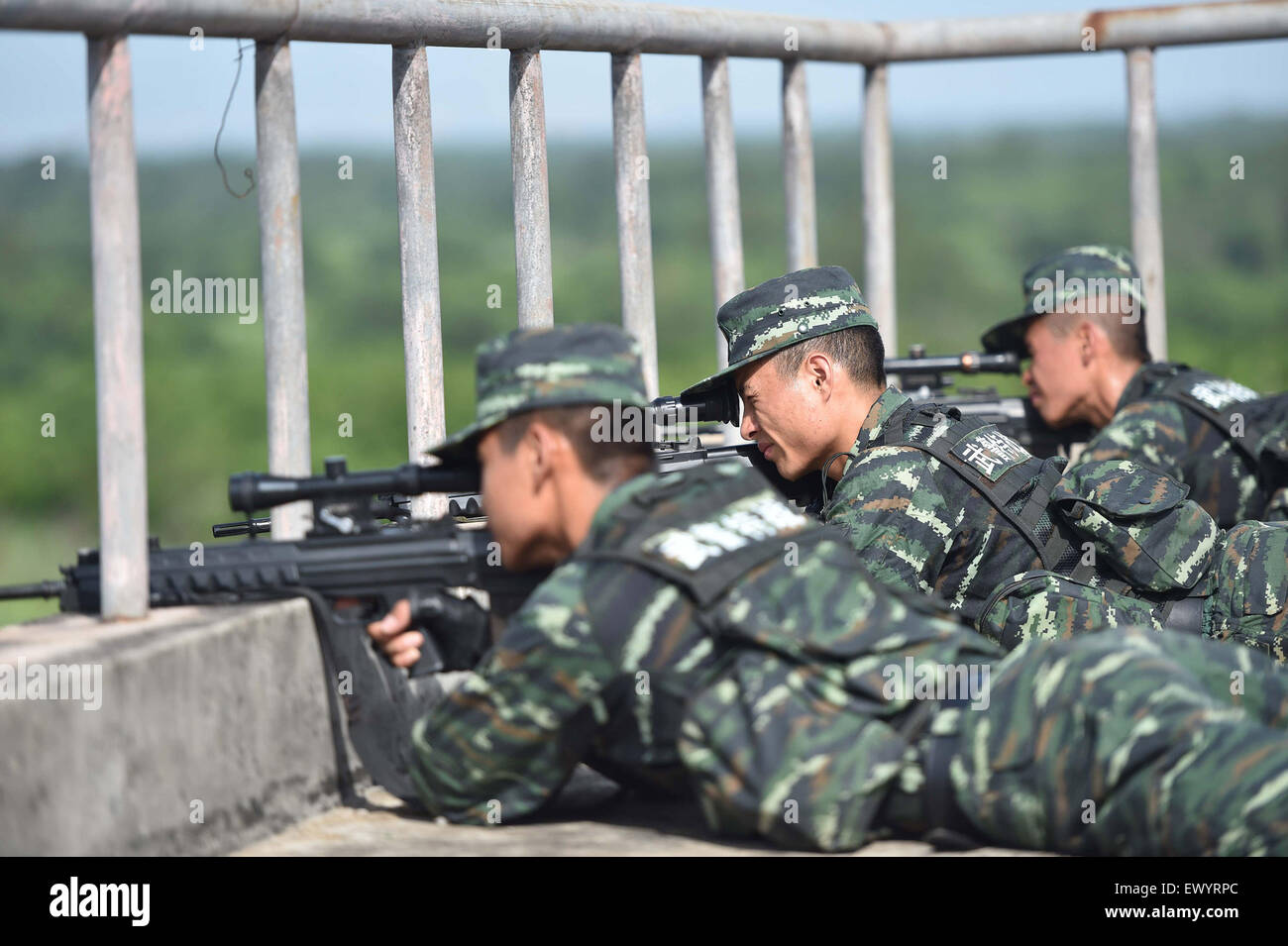 Haikou. 2nd July, 2015. Snipers of the Hainan Corps of the Chinese ...