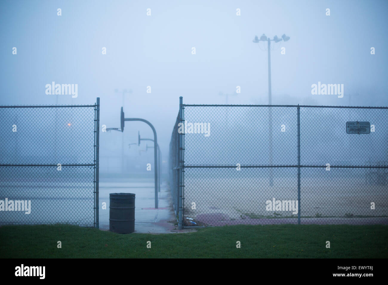 A foggy urban landscape at dusk Stock Photo - Alamy