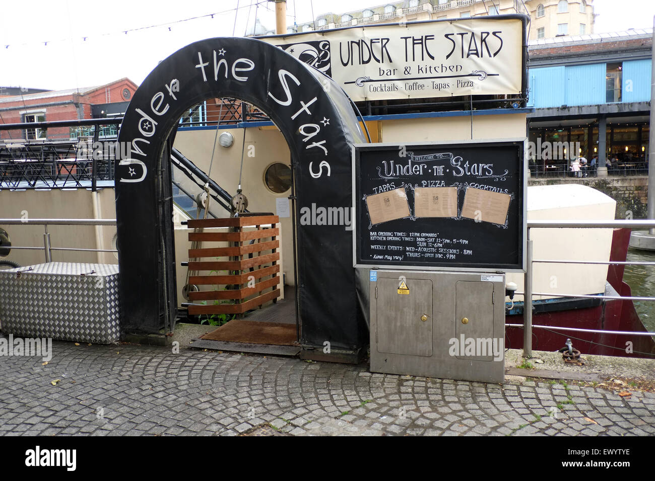 Entrance to Under the Stars, a restaurant on a boat at Bristol ...