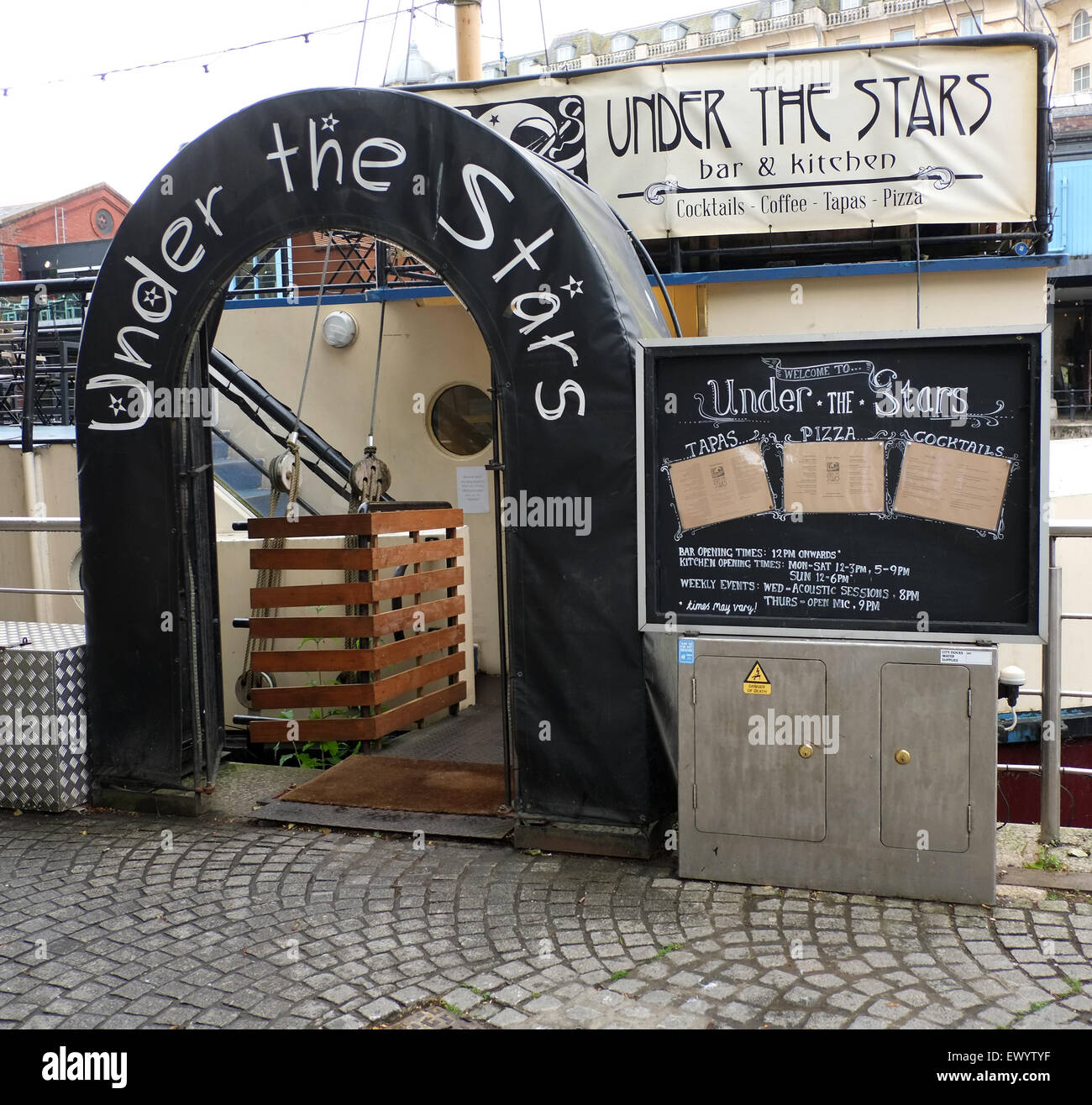 Entrance to Under the Stars, a restaurant on a boat at Bristol ...