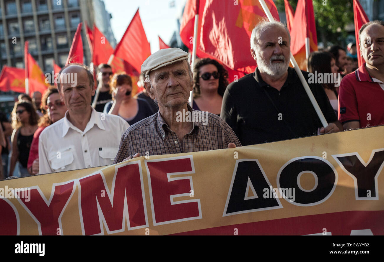 Supporters of the Greek Communist Party KKE during a demonstration ...