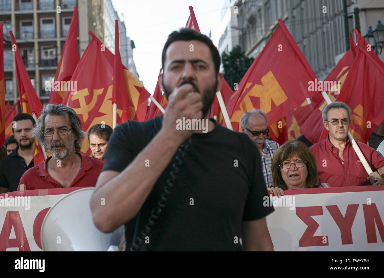Athens, Greece. 02nd July, 2015. Supporters of the Greek Communist ...