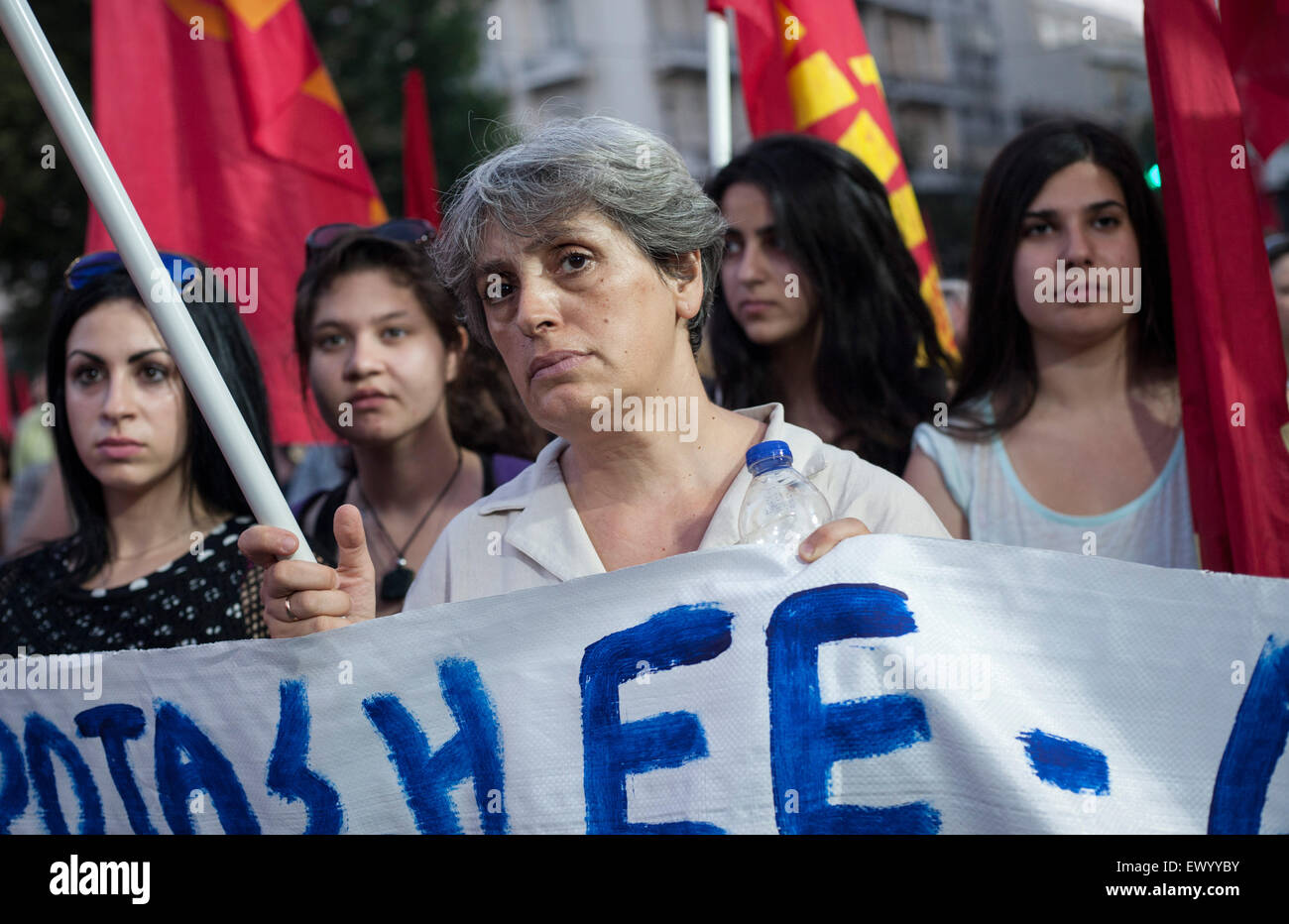 Supporters of the Greek Communist Party KKE during a demonstration ...