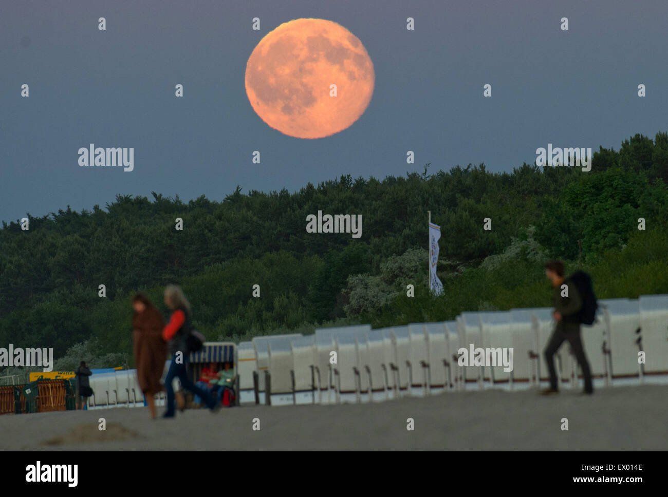 Full moon in the Baltic resort at the Baltic sea on the island Usedom ...