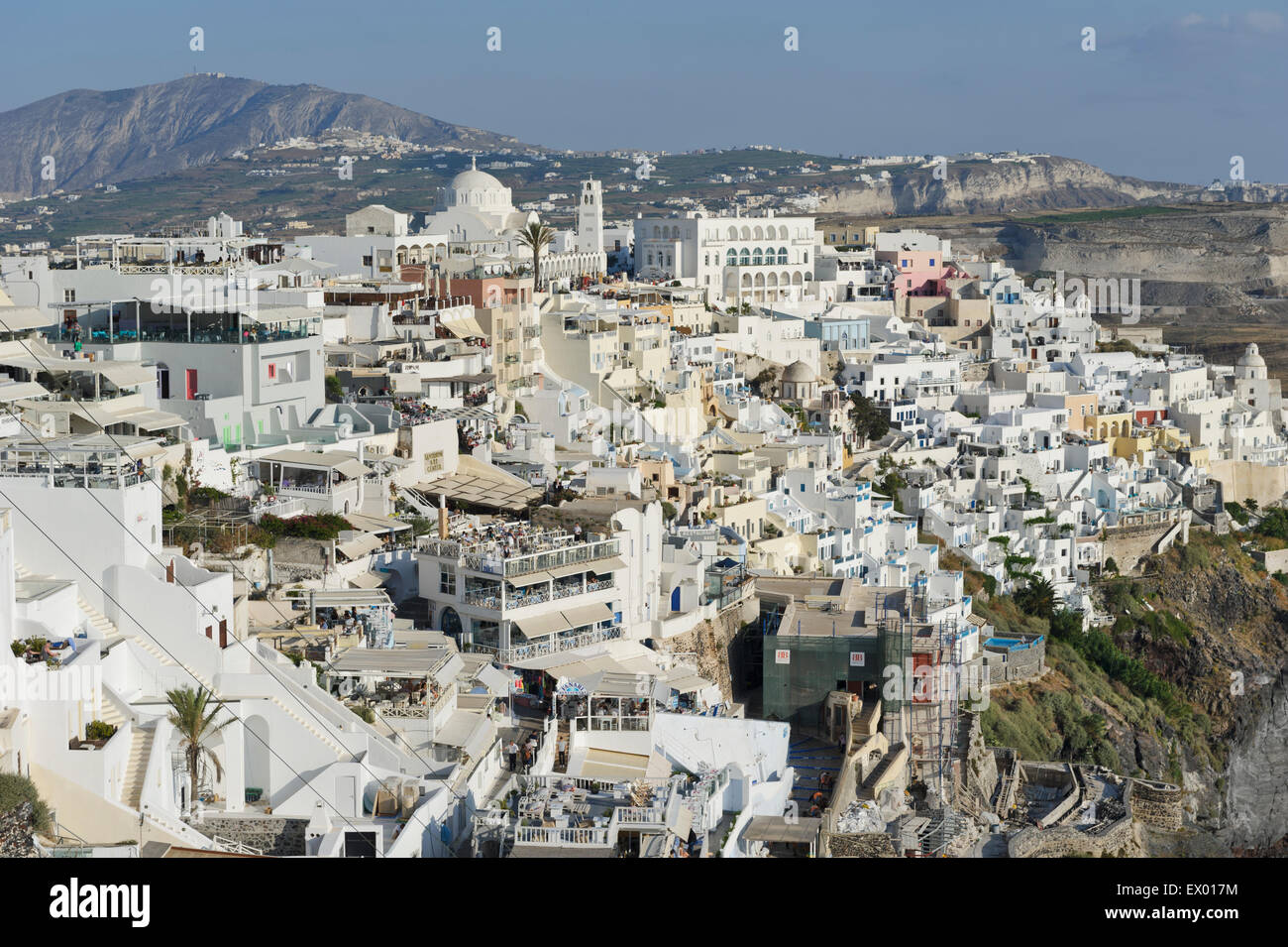 A panoramic view of the Capital Fira with all the white buildings on ...