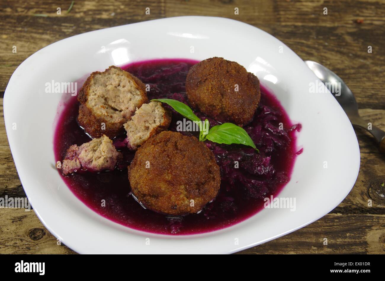 cabbage soup witch meat chop on white plate Stock Photo - Alamy