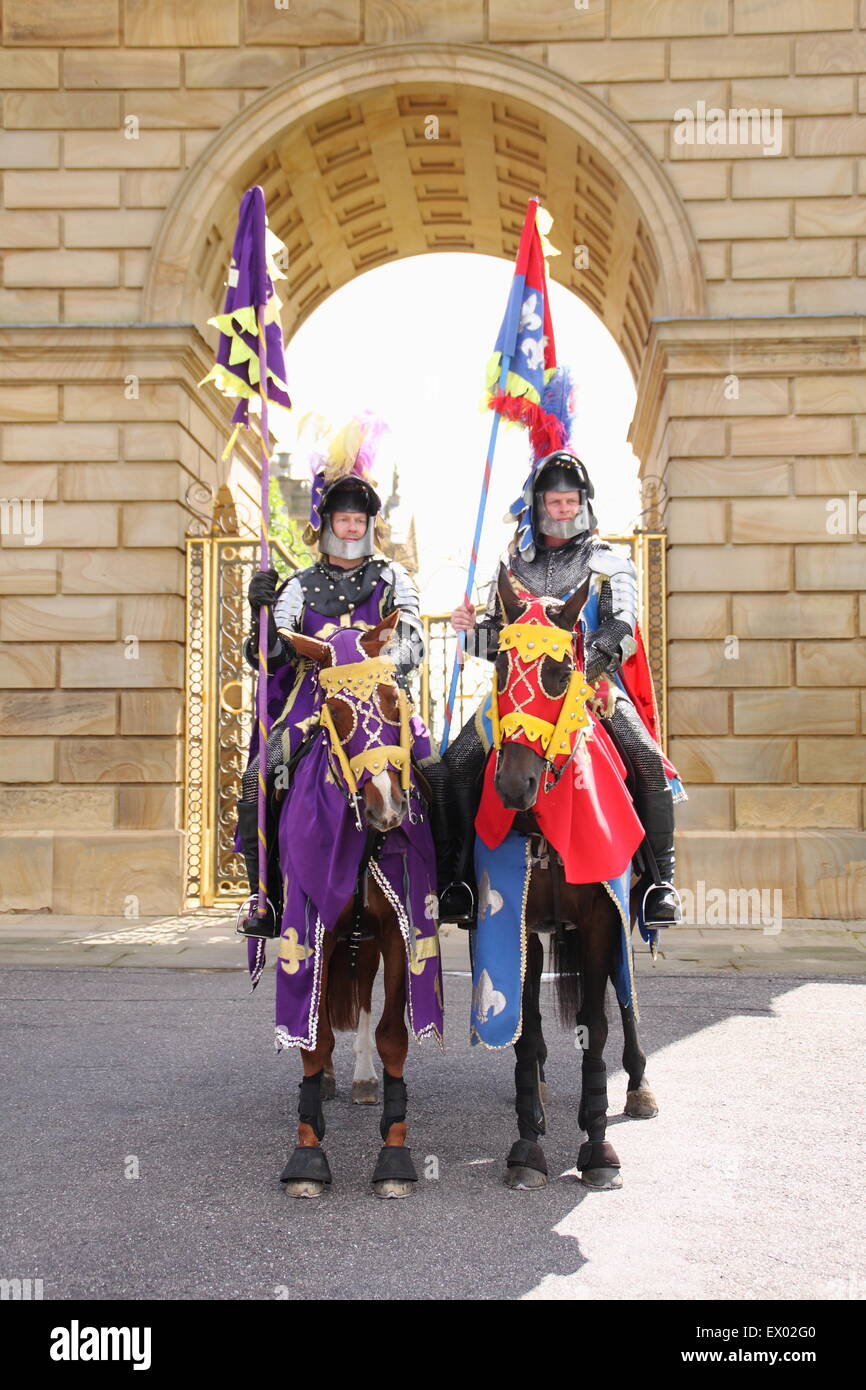Members of the Knights of Arkley at the gates of Chatsworth House at ...