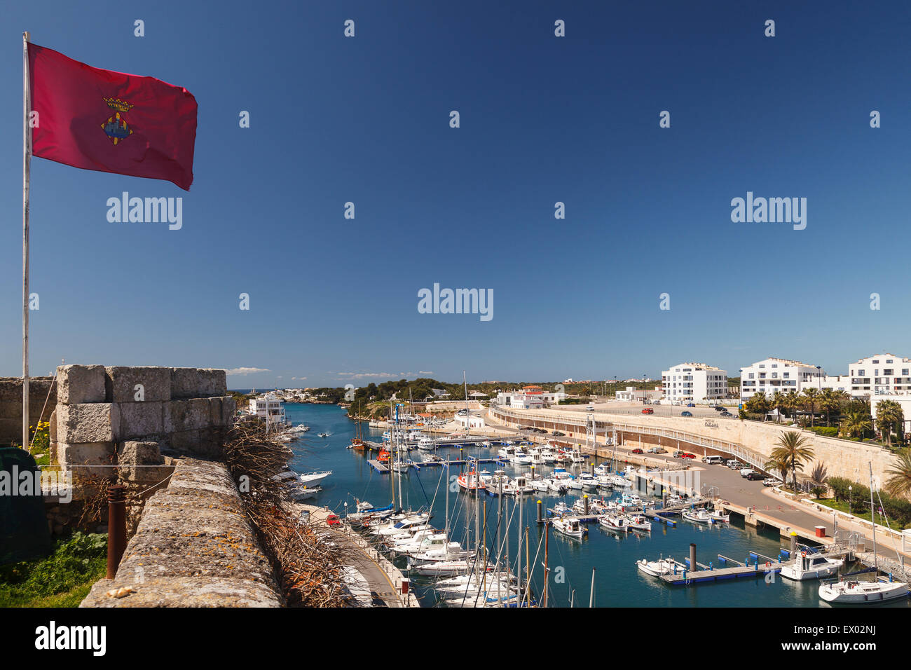Flag. Port of Ciutadella. Minorca. Balearics islands. Spain. Europe ...