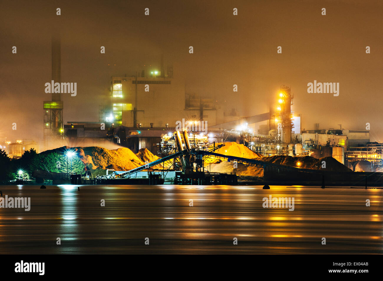 Pulp mill on Puget Sound waterfront at night, Tacoma, Washington State ...
