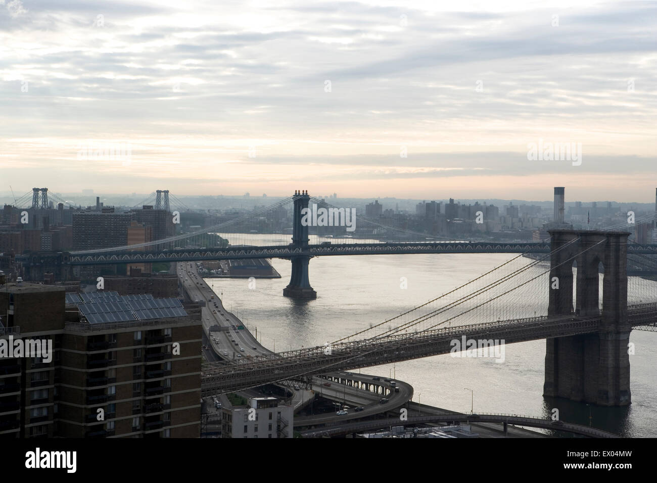 Elevated view of Brooklyn, Williamsburg and Manhattan Bridges, New York, USA Stock Photo - Alamy