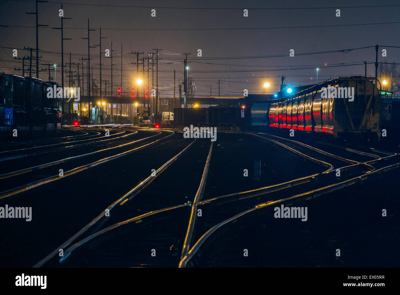 Train tracks at night, Seattle, USA Stock Photo - Alamy