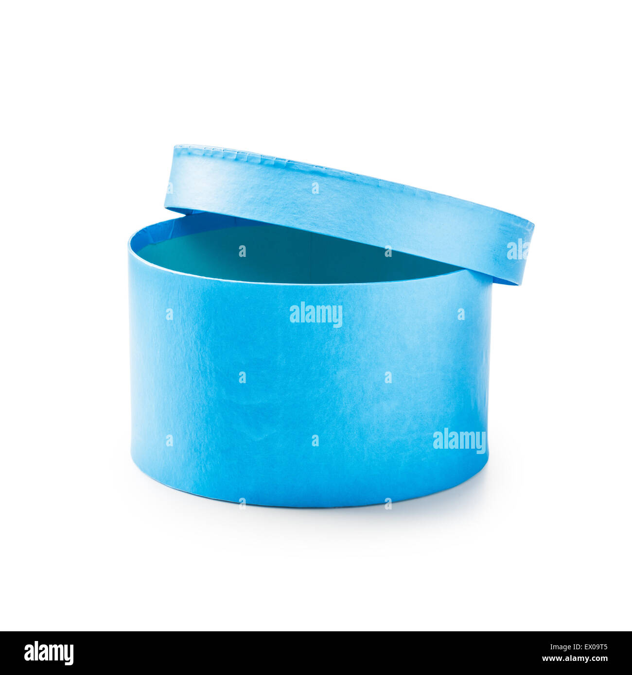 Open blue round gift box. Holiday present. Object isolated on white ...
