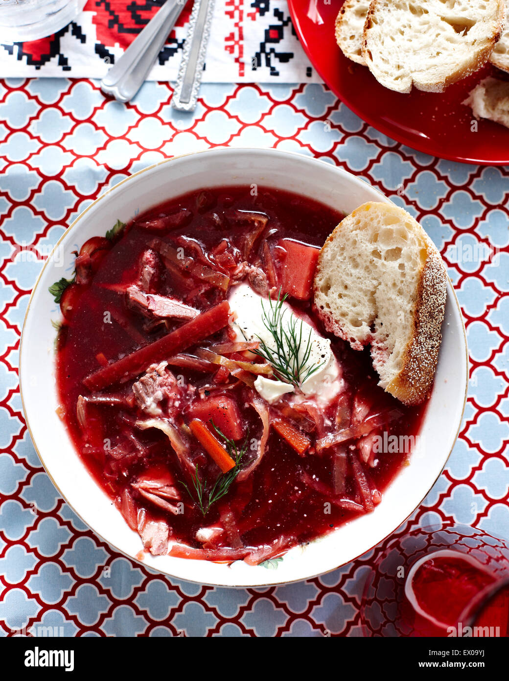 Still life of Ukrainian borscht with bread Stock Photo - Alamy