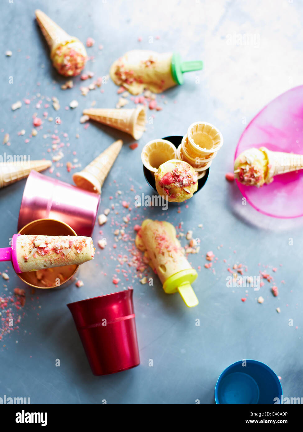 Still life of mini gelato ice cream cones and ice lollies Stock Photo ...