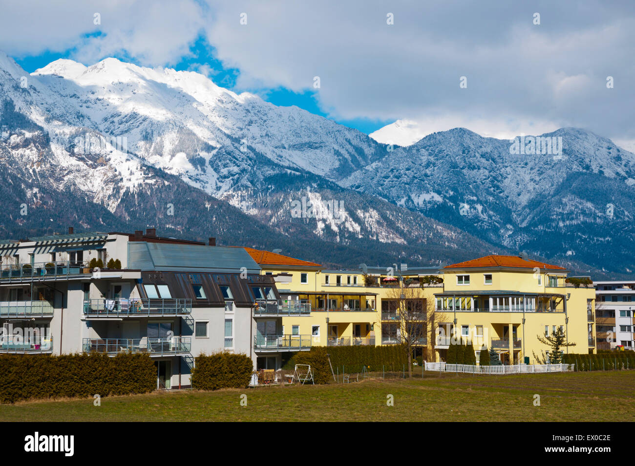 Houses, Amras district, with the Alps in background, Innsbruck, Inn ...